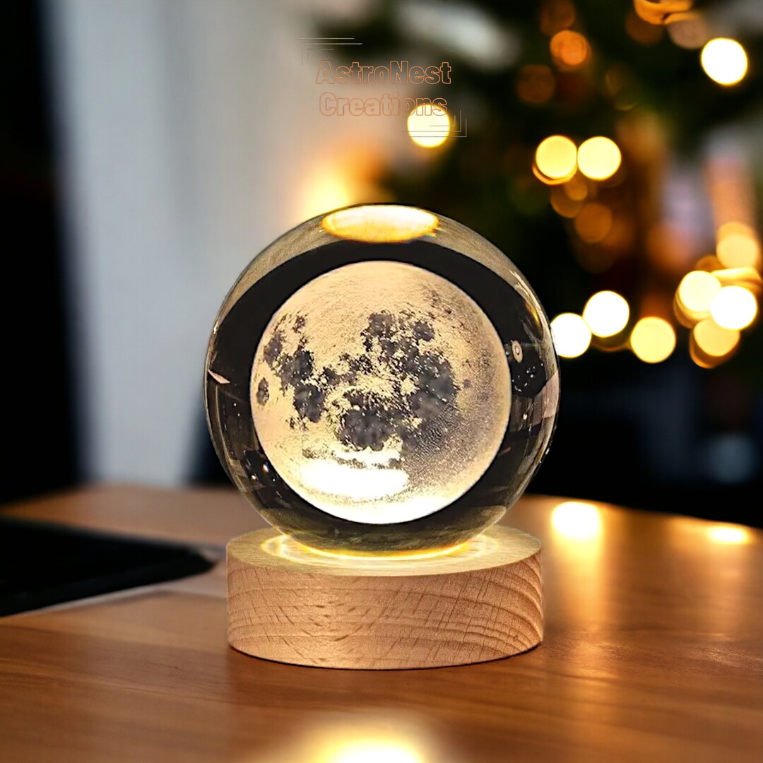 3D Space Crystal Ball Cosmic Night Light Moon Desk Lamp Led Saturn Lamp ...
