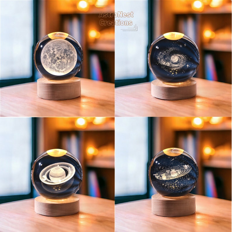 3D Cosmic Planet Solar System Crystal Ball Night Light Galaxy Globe ...