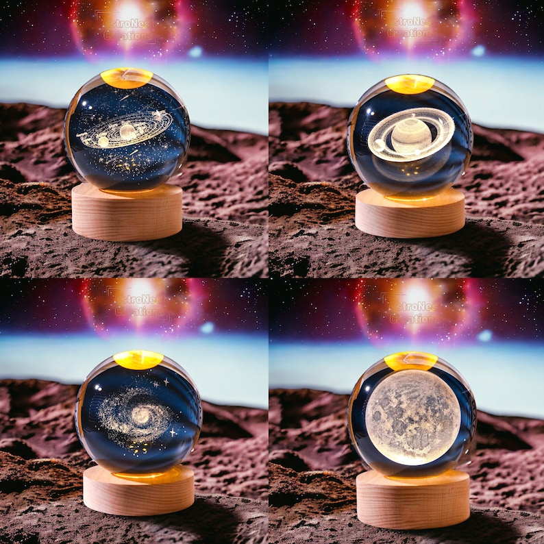 3D Space Crystal Ball Cosmic Night Light Moon Desk Lamp Led Saturn Lamp ...