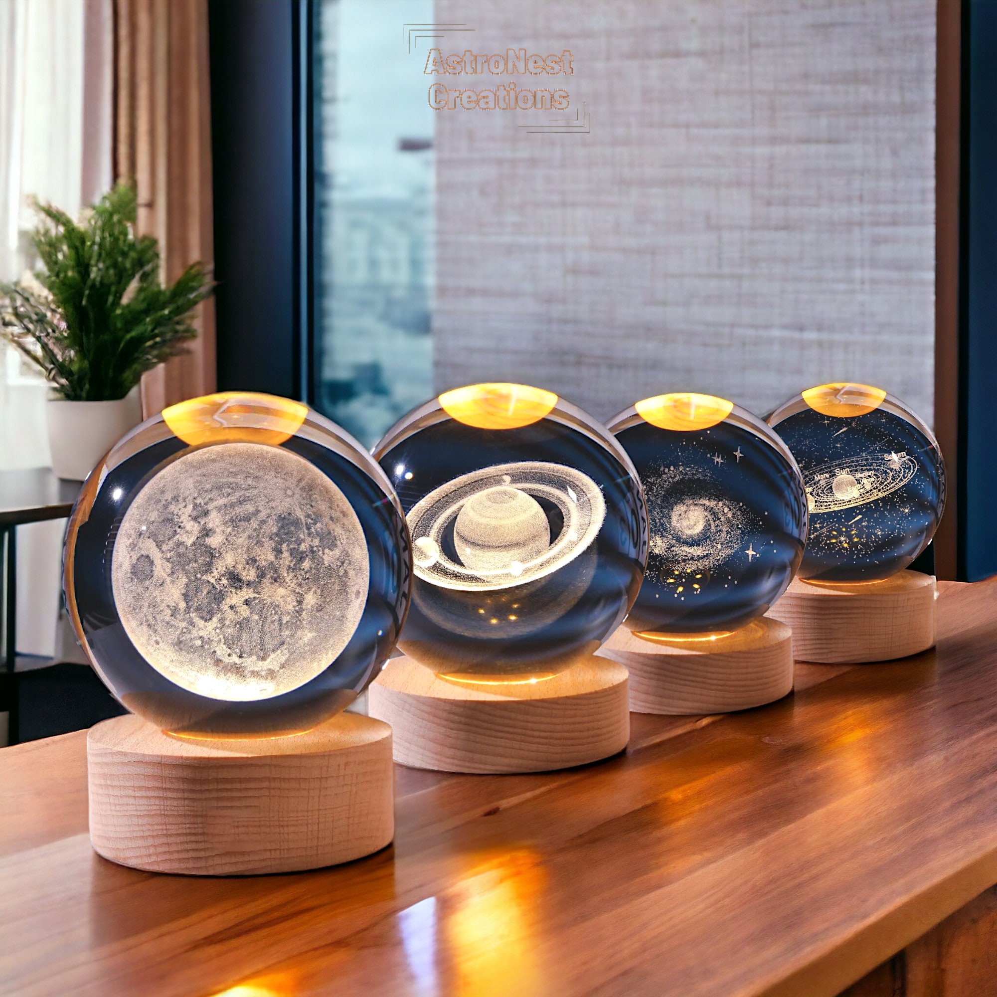 3D Cosmic Planet Solar System Crystal Ball Night Light Galaxy Globe ...