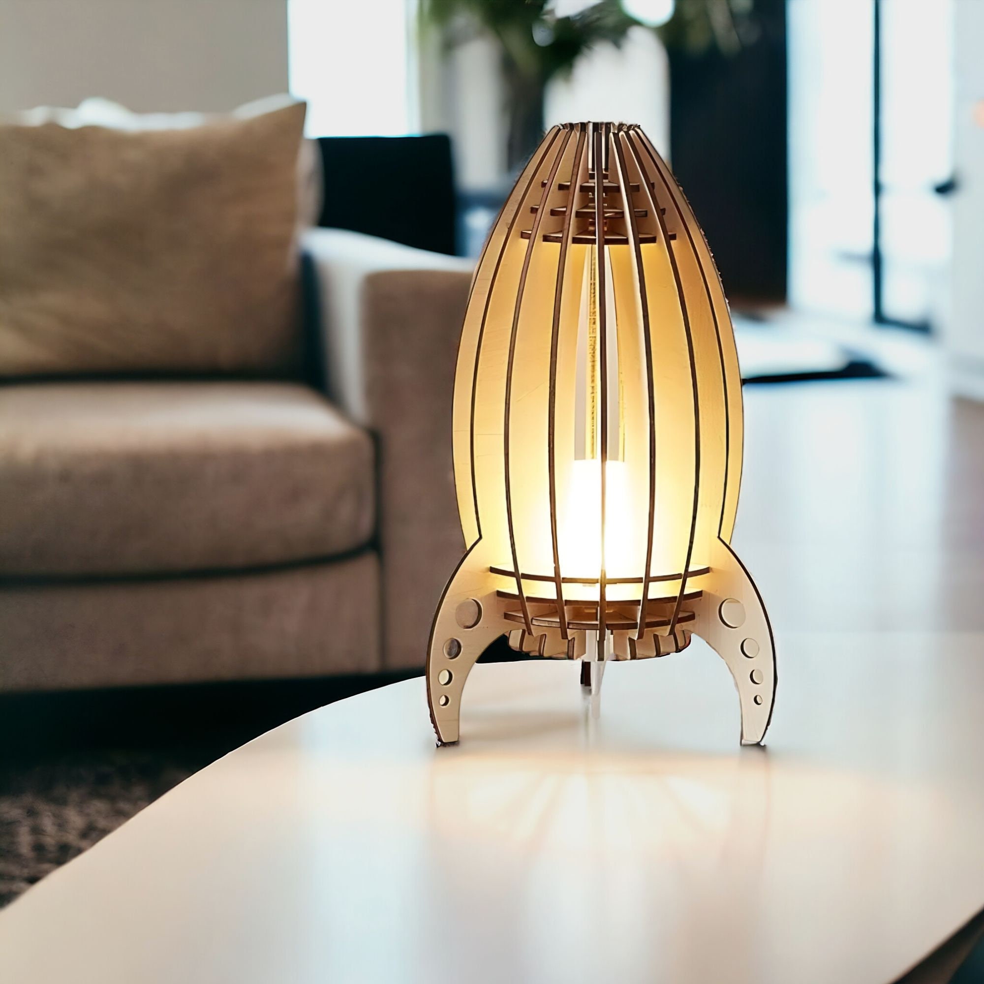 Wooden Handmade Rocket Night Light Space Themed Sidebed Lamp Wood ...