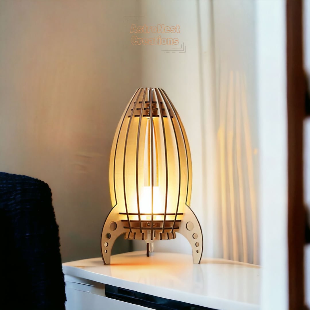 Wooden Handmade Rocket Night Light Space Themed Sidebed Lamp Wood ...