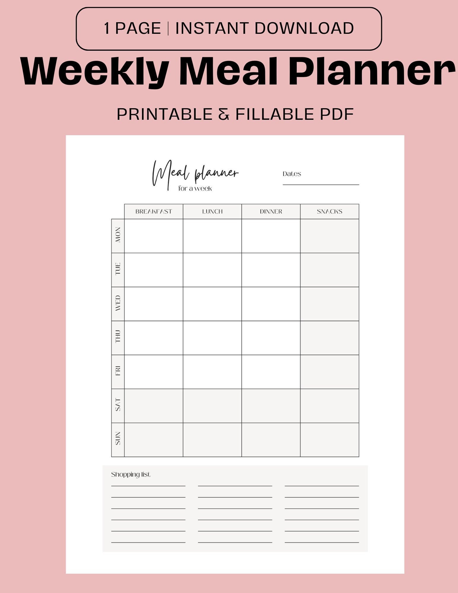 Printable Weekly Meal Planner: Editable Meal Prep (digital Download) - Etsy
