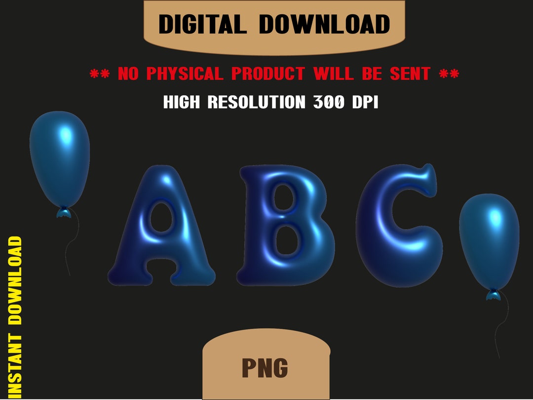 Blue 3D Alphabet 3D Bubble Letters Png Balloon 3D Letters - Etsy