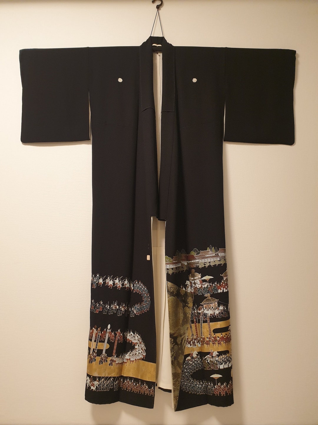 Vintage Silk Kurotomesode Kimono: Yamaboko Procession, Gold Foil Art - Etsy