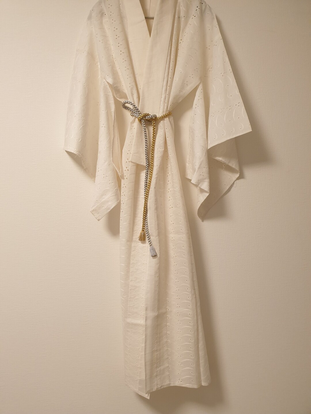 Off-white Eyelet Lace Summer Kimono Robe, Cotton Kimono Robe, Nagajuban ...