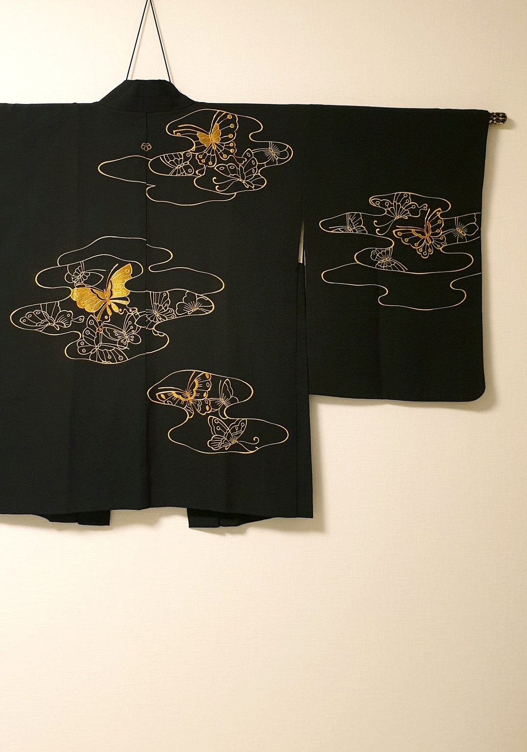 Vintage Kimono Jacket Haori With Golden Butterfly Embroidery Artwork on ...