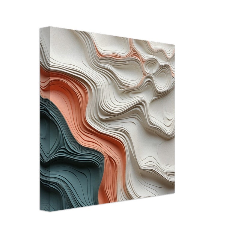 Tricolor Abstract 3D Wave Relief Painting Canvas 2/2, Wall Art ...