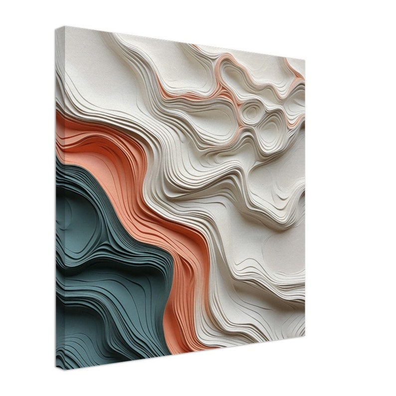 Tricolor Abstract 3D Wave Relief Canvas N2, Original Mixed Media ...