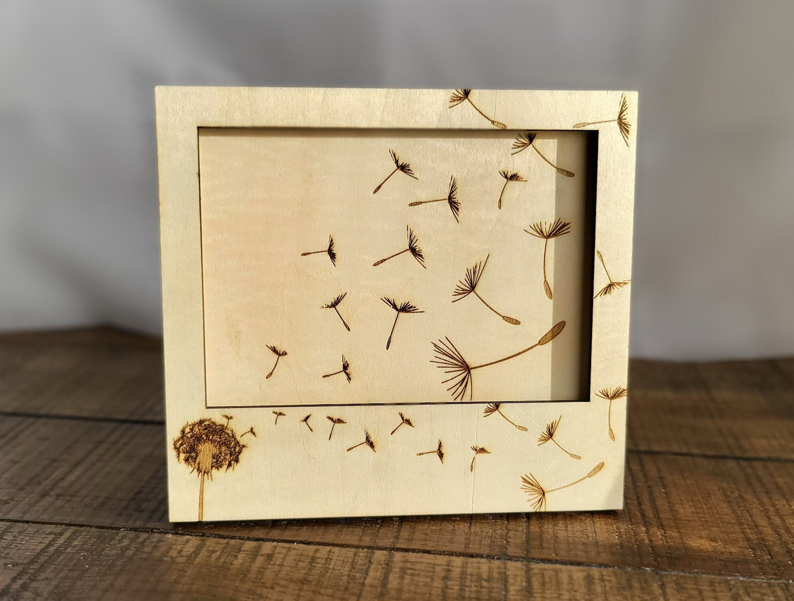 Dandelion Engraved Wood Frame - Holds 5x3.5 Inch Picture - 6x5.5 Inch ...