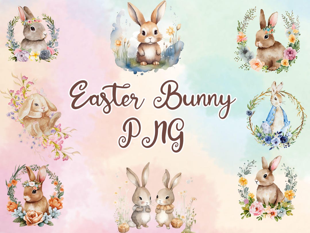Easter Bunny Clipart Set 2, Rabbit Clipart, Printable Watercolor ...