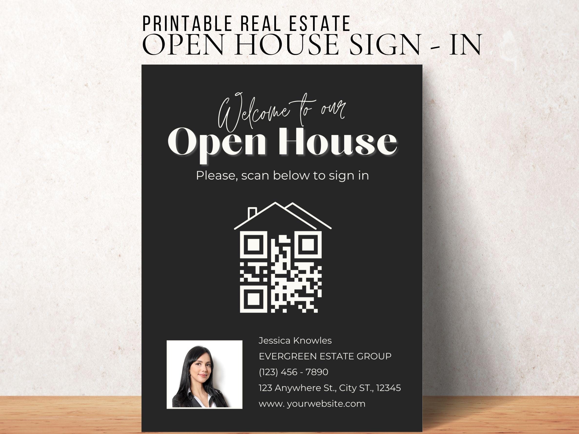 Custom Open House Sign Template for Realtors, QR Code Sign-in, Easy ...