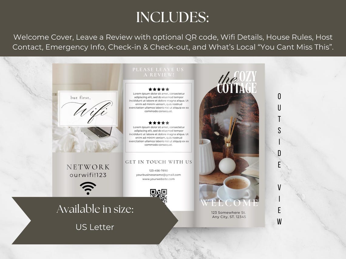 Custom Printable Trifold Welcome Brochure for Airbnb Hosts, Short-term ...