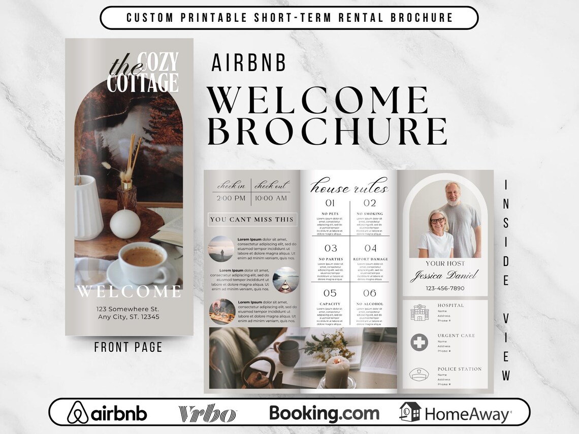 Custom Printable Trifold Welcome Brochure for Airbnb Hosts, Short-term ...