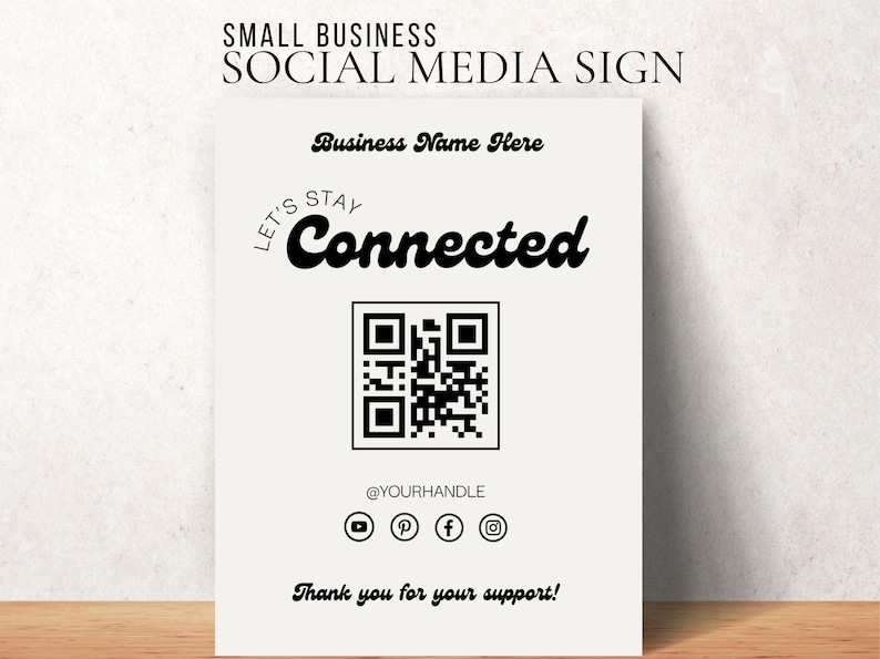 Custom QR Code Sign for Small Business, Printable Social Media Sign ...