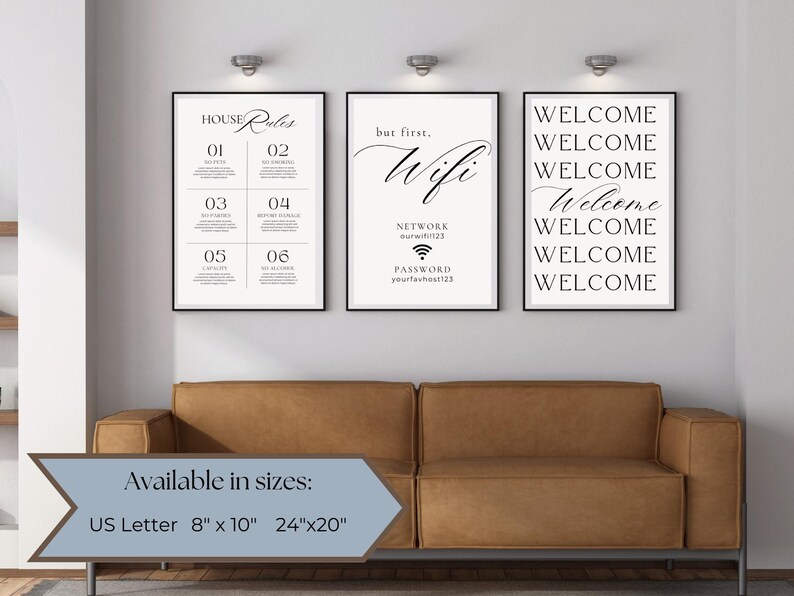 10-pack Printable Airbnb Signs Bundle: Stylish Designs With Wi-fi Info ...