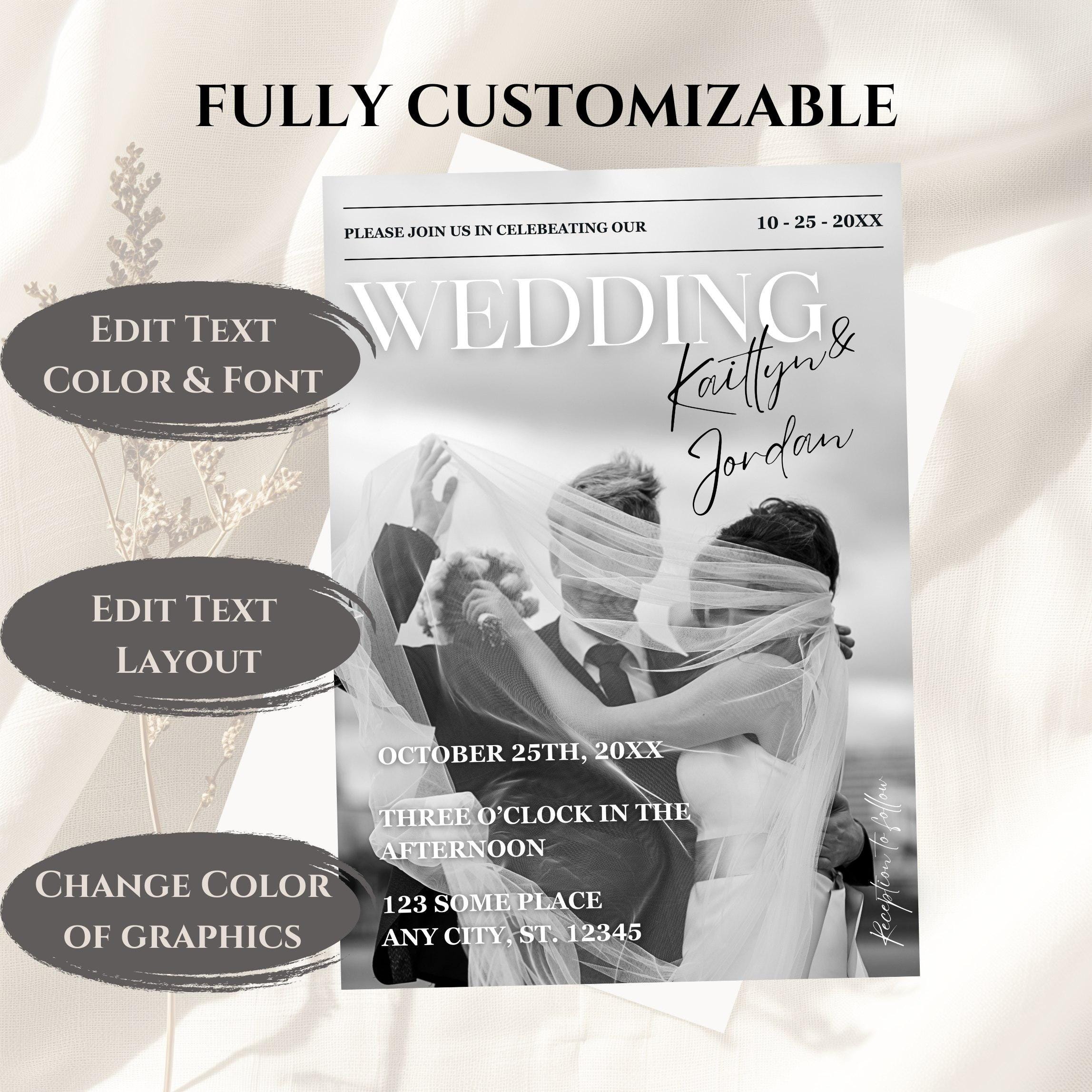 Magazine Cover Wedding Invitation Template: Photo & QR Code RSVP ...