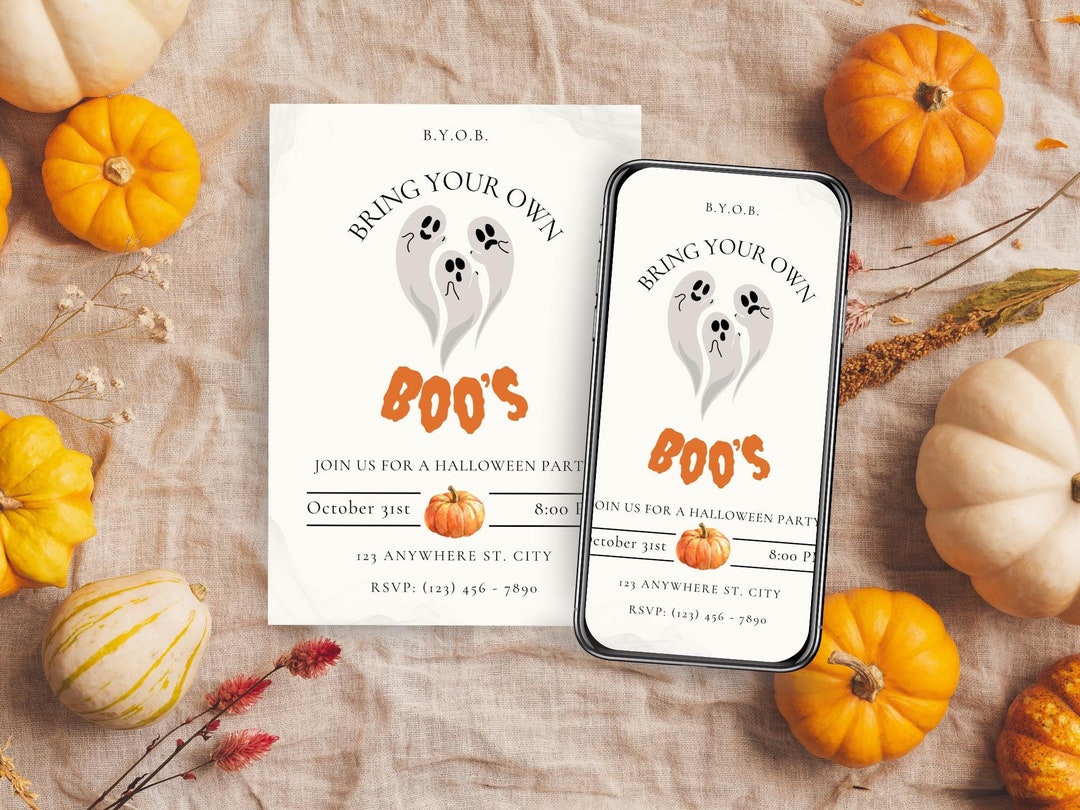 Digital Halloween Party Invitation, 'BYOB – Bring Your Own Boos' With ...