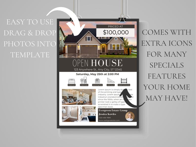 Custom Open House Flyer Template for Realtors, Easy Drag & Drop ...