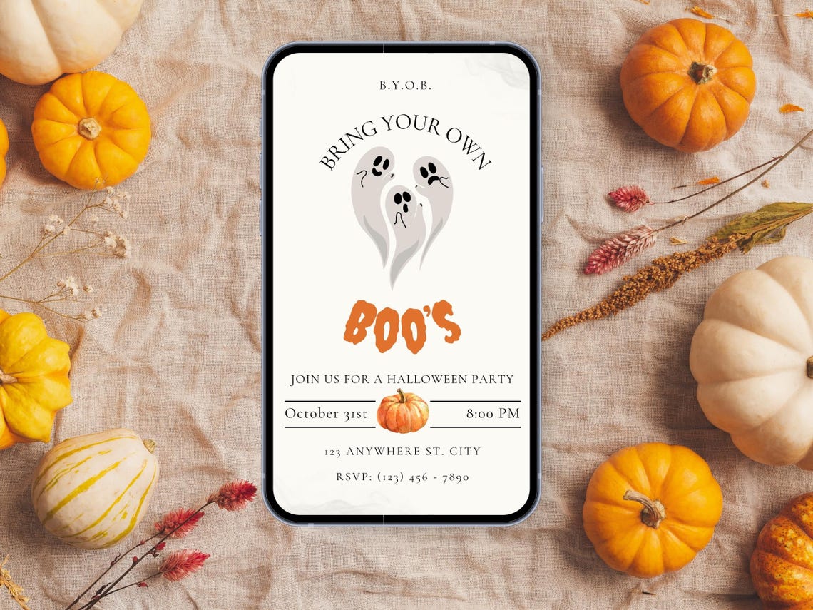 Digital Halloween Party Invitation, 'BYOB – Bring Your Own Boos' With ...