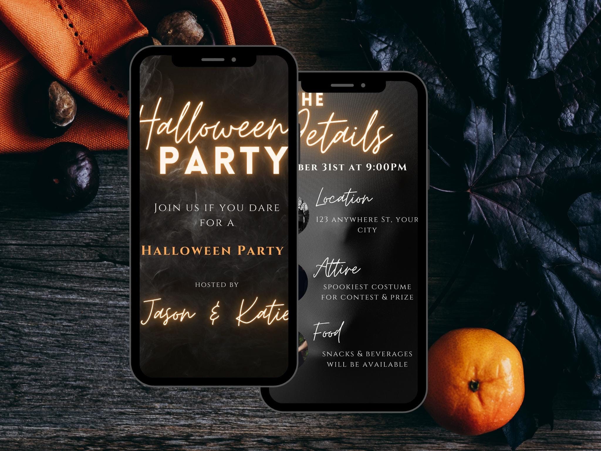 Digital Halloween Party Invitation, Spooky Black Design for Scary ...