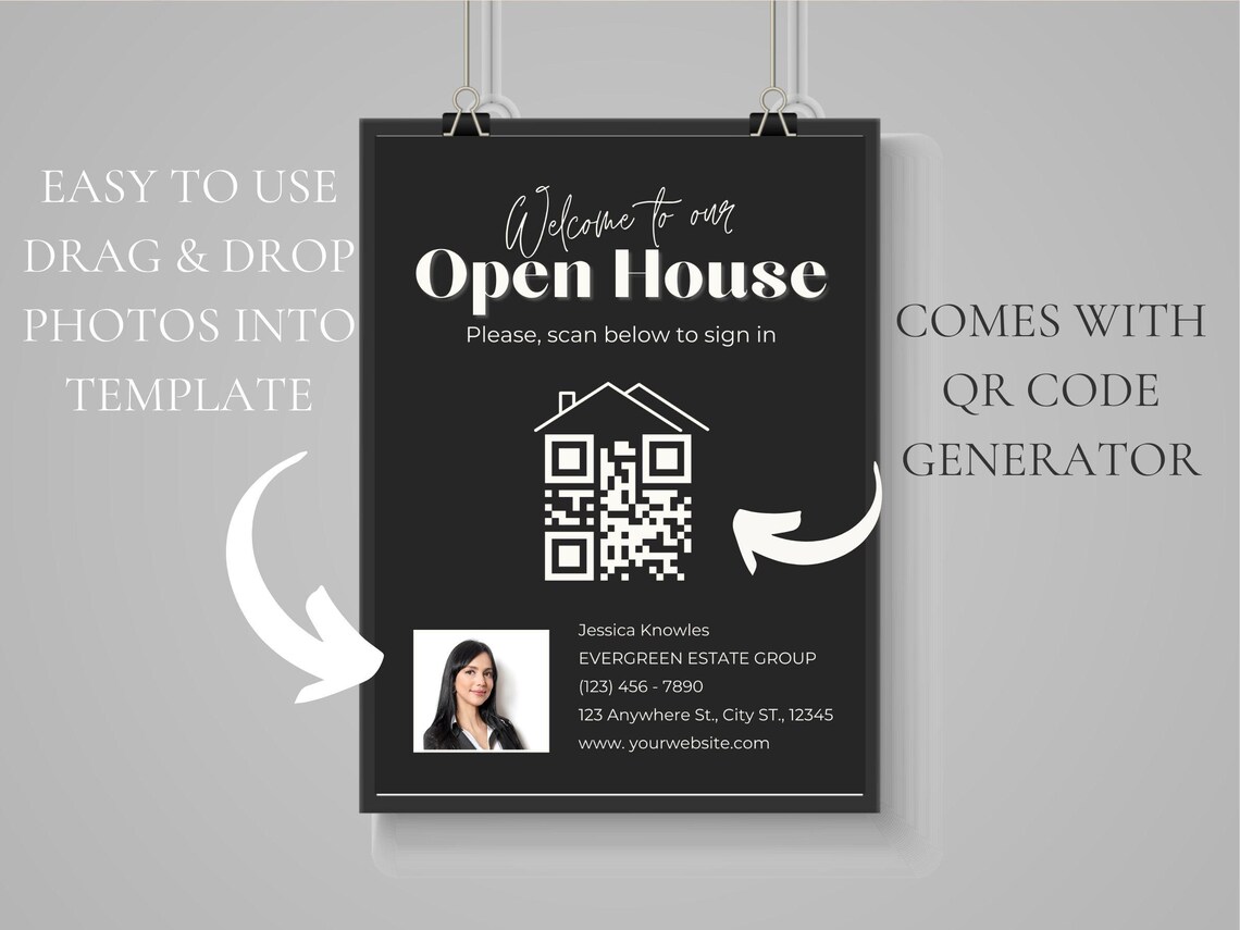 Custom Open House Sign Template for Realtors, QR Code Sign-in, Easy ...