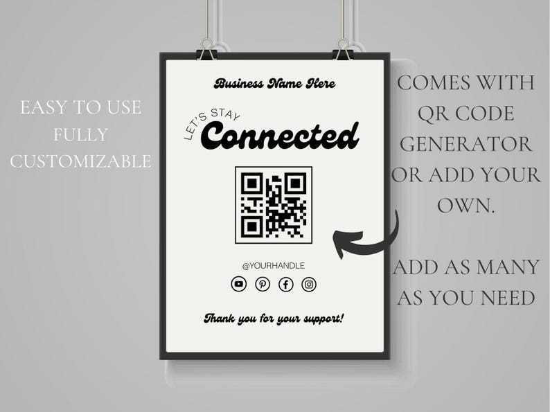 Custom QR Code Social Media Sign for Business (printable) - Etsy