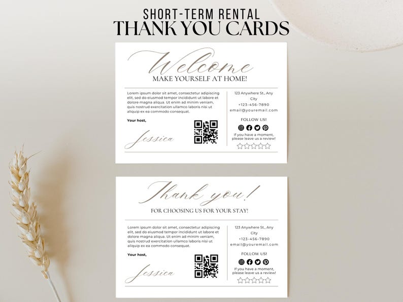 Printable Airbnb Welcome & Thank You Cards - 6-pack With QR Code ...
