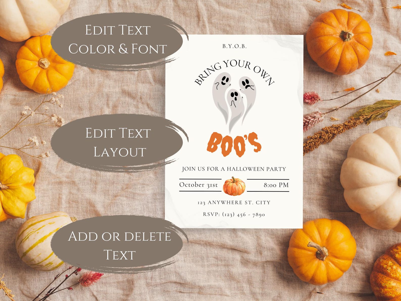 Digital Halloween Party Invitation, 'BYOB – Bring Your Own Boos' With ...