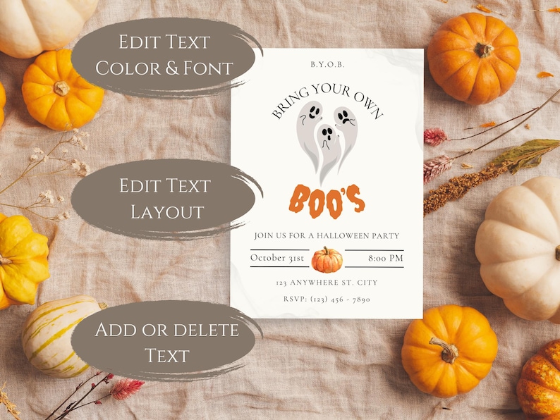Digital Halloween Party Invitation, 'BYOB – Bring Your Own Boos' With ...