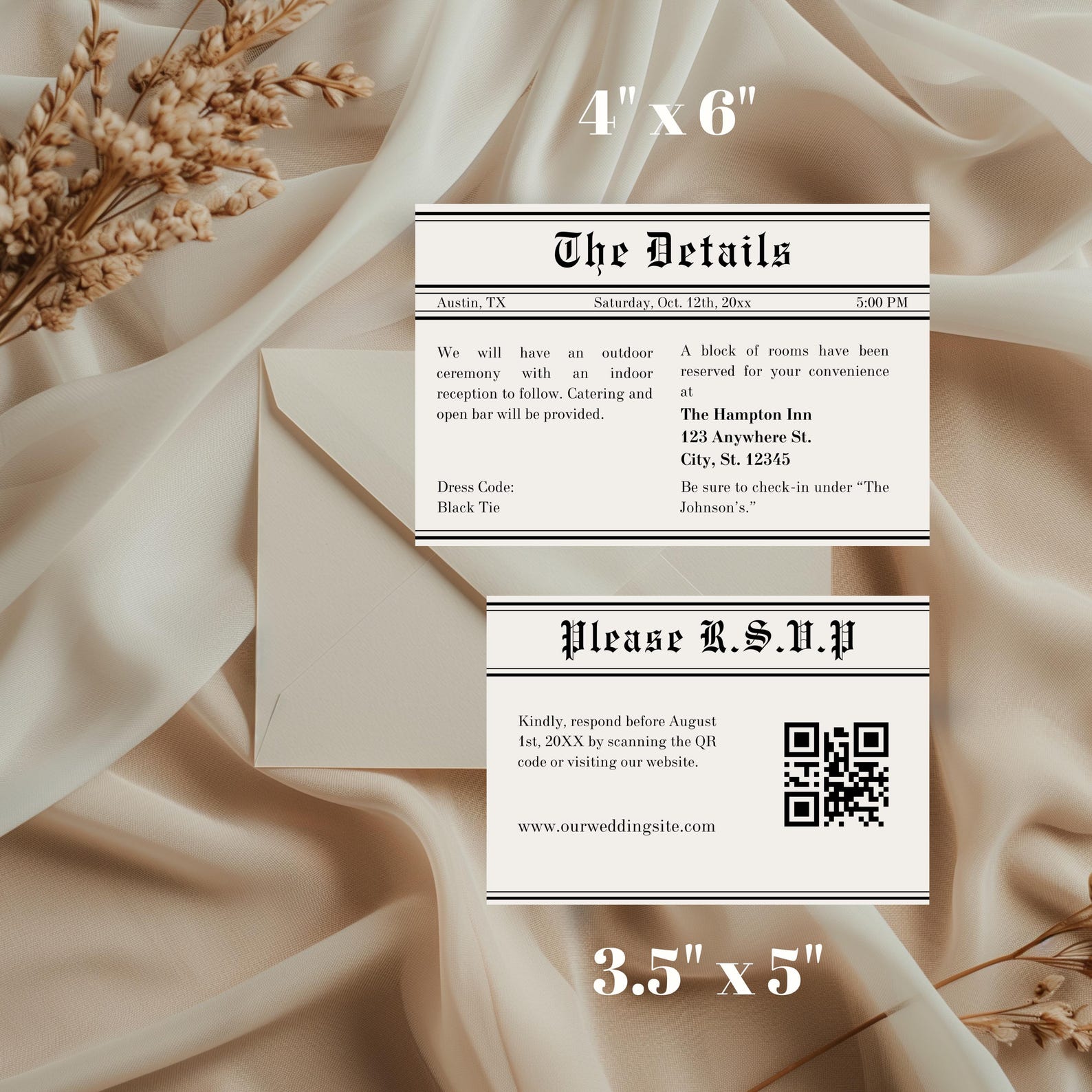 Newspaper Wedding Invitation Suite Vintage Save the Date Template Black ...