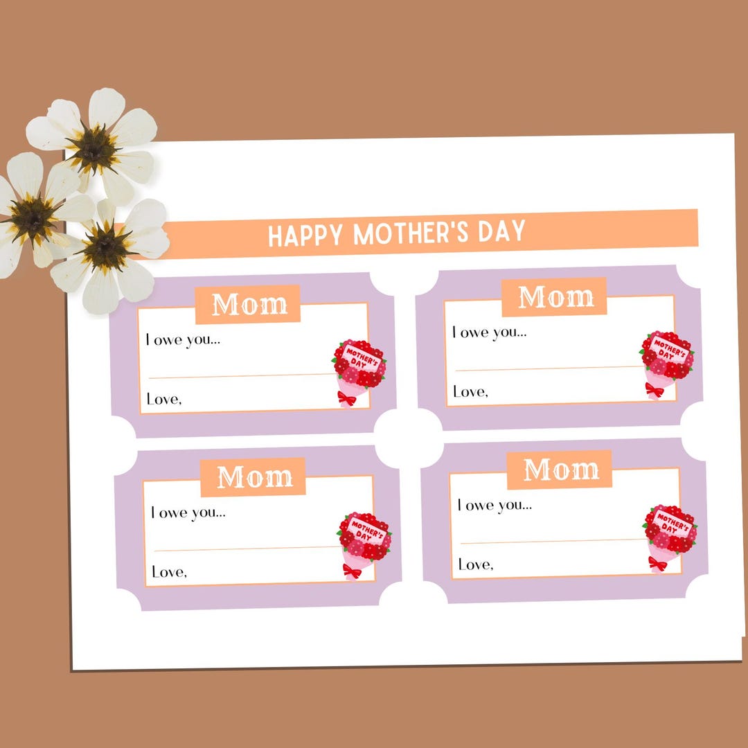 Happy Mother's Day Coupon, Printable Gift for Mom, Mother's Day Voucher ...