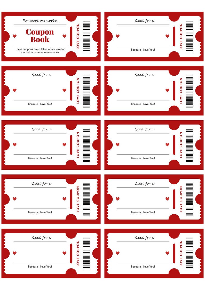 Printable Love Coupon Book, Romantic Gift (instant Download) - Etsy