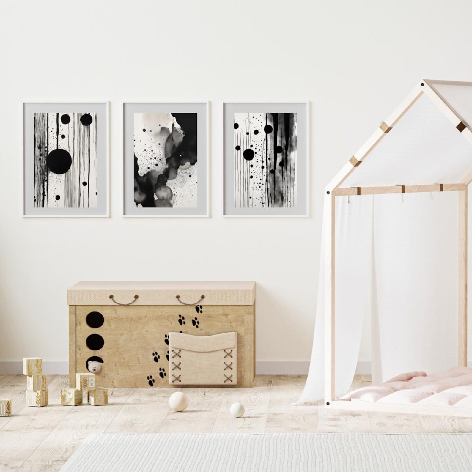 Black and White Abstract Ink Art Print Set Minimalist Modern Wall Decor ...