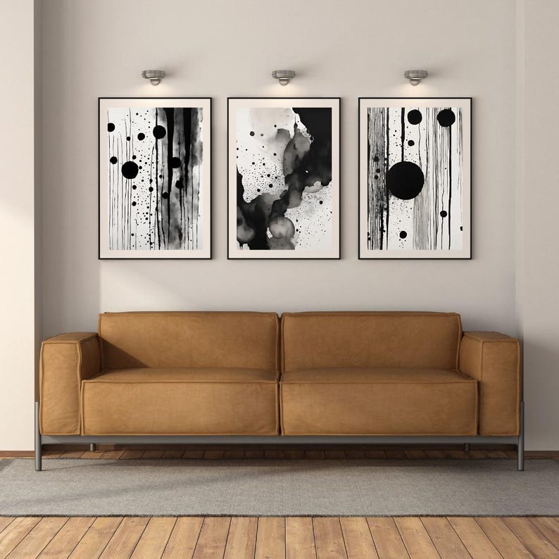 Black and White Abstract Ink Art Print Set – Minimalist Modern Wall ...