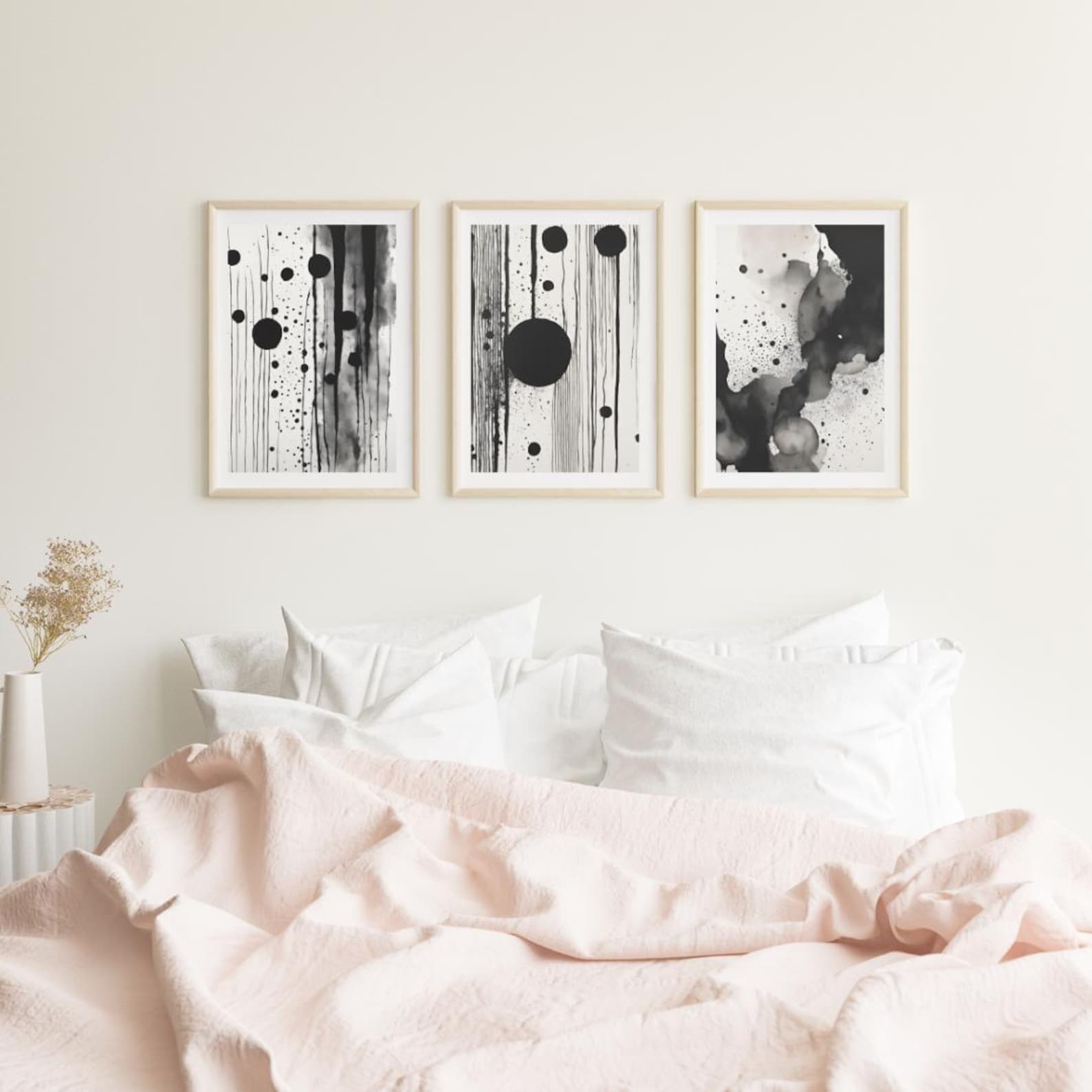 Black and White Abstract Ink Art Print Set – Minimalist Modern Wall ...