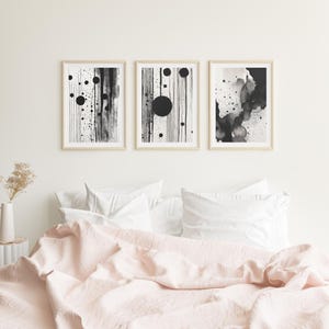 Black and White Abstract Ink Art Print Set – Minimalist Modern Wall ...