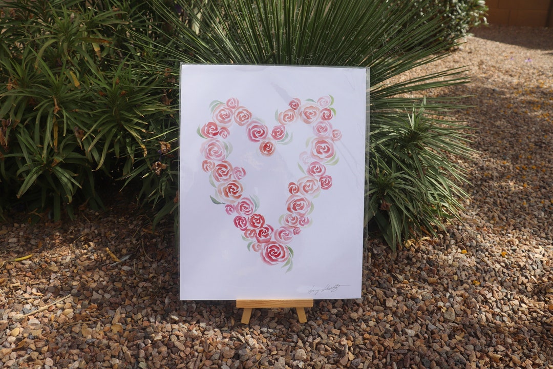 Pink Rose Heart Print of Original Art (11x14) - Etsy