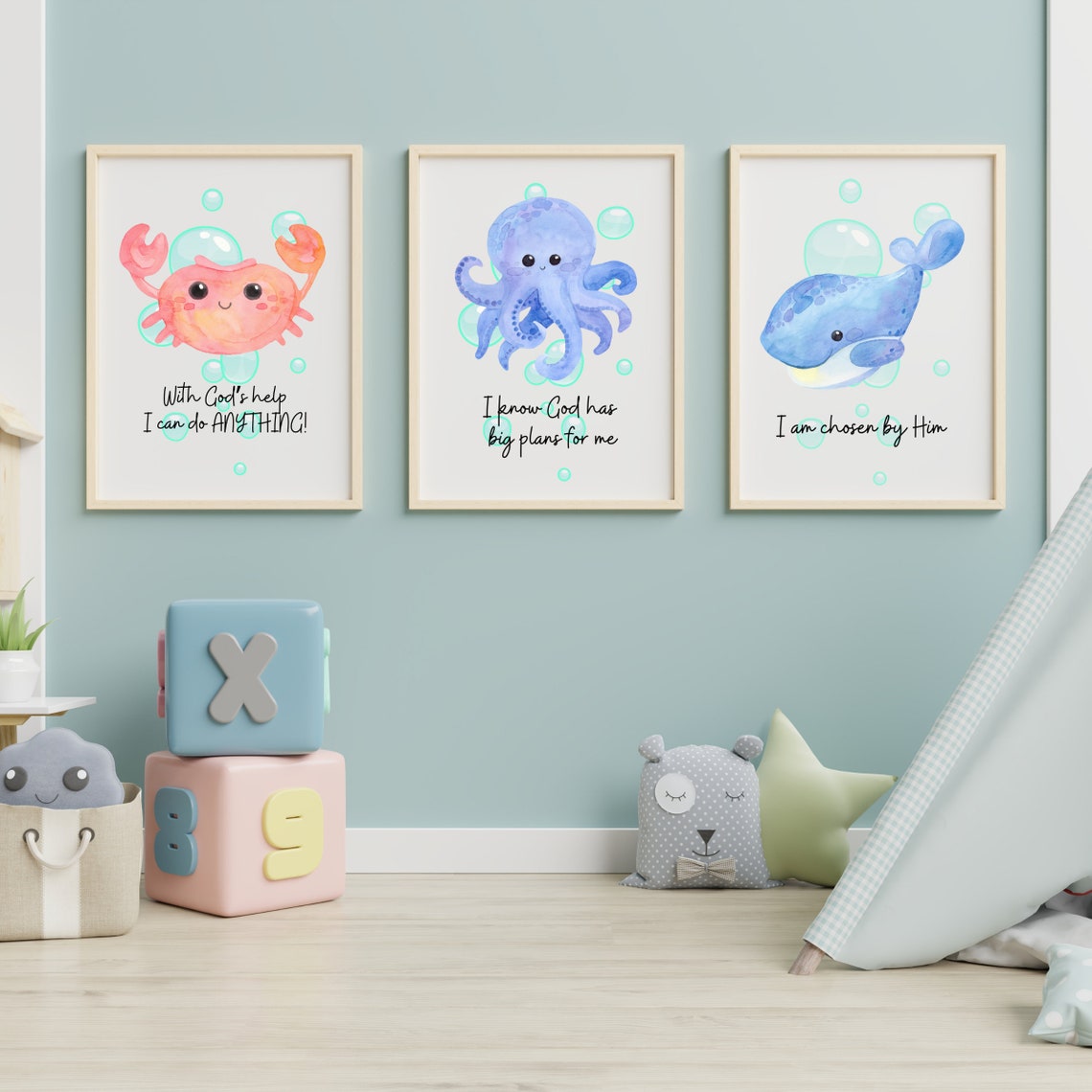 Colorful Christian Ocean Nursery Wall Art- Under the Sea Christian Kids ...
