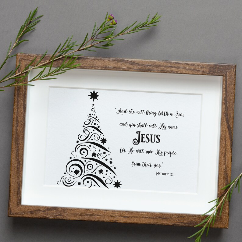Matthew 1:21 Christmas Tree Bible Verse Wall Art Scripture Digital ...