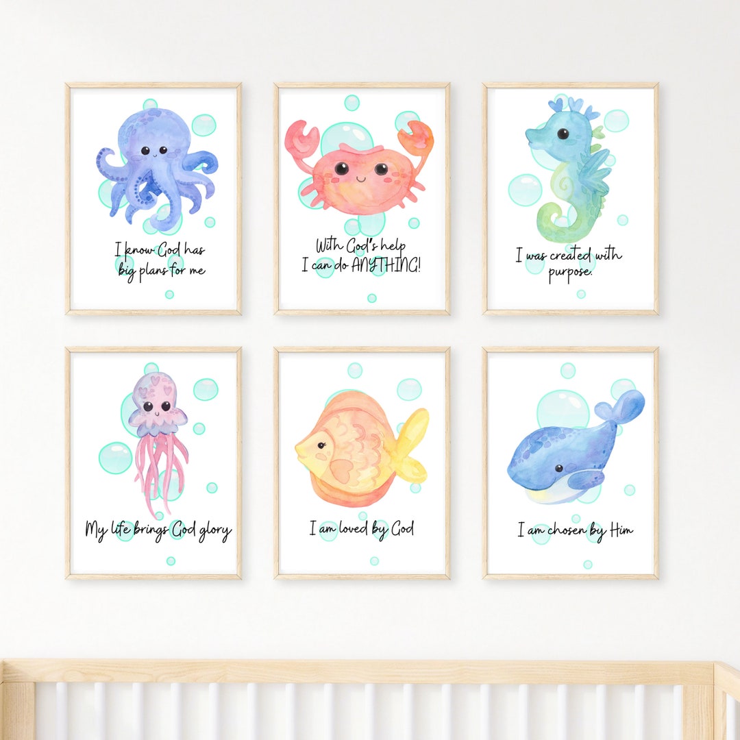 Colorful Christian Ocean Nursery Wall Art- Under the Sea Christian Kids ...