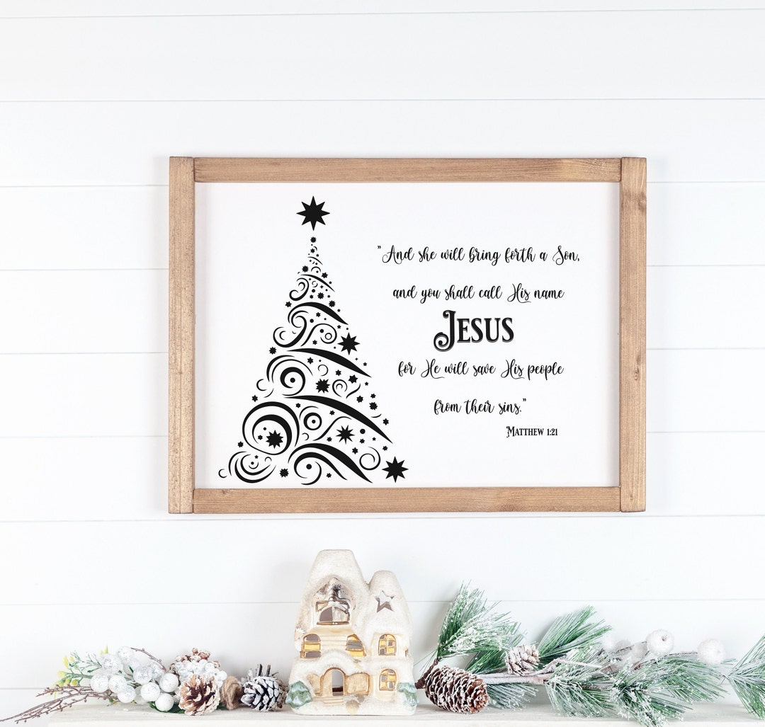 Matthew 1:21 Christmas Tree Bible Verse Wall Art Scripture Digital ...