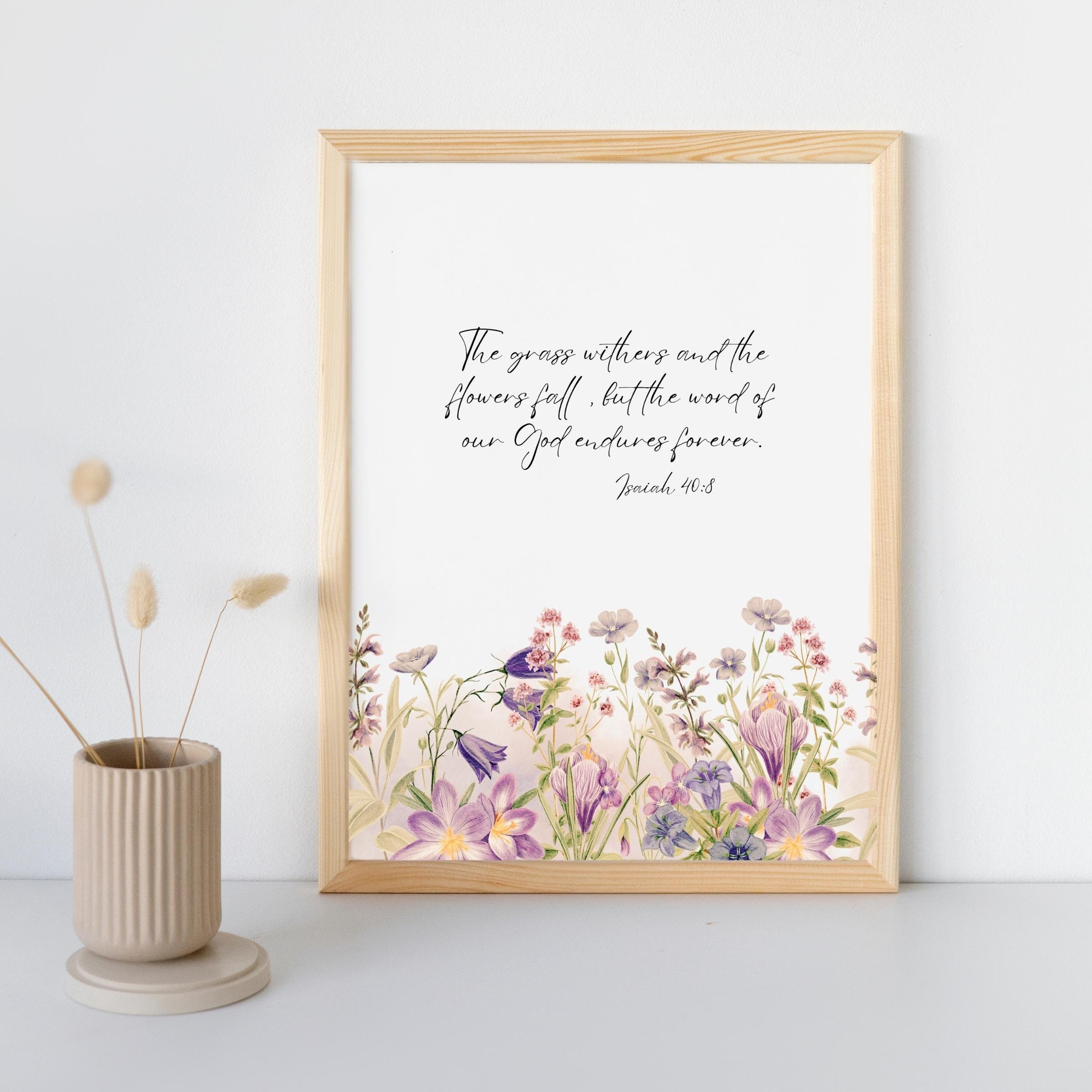 Vintage Bible Verse Christian Wall Art Isaiah 40:8 Flower Scripture ...
