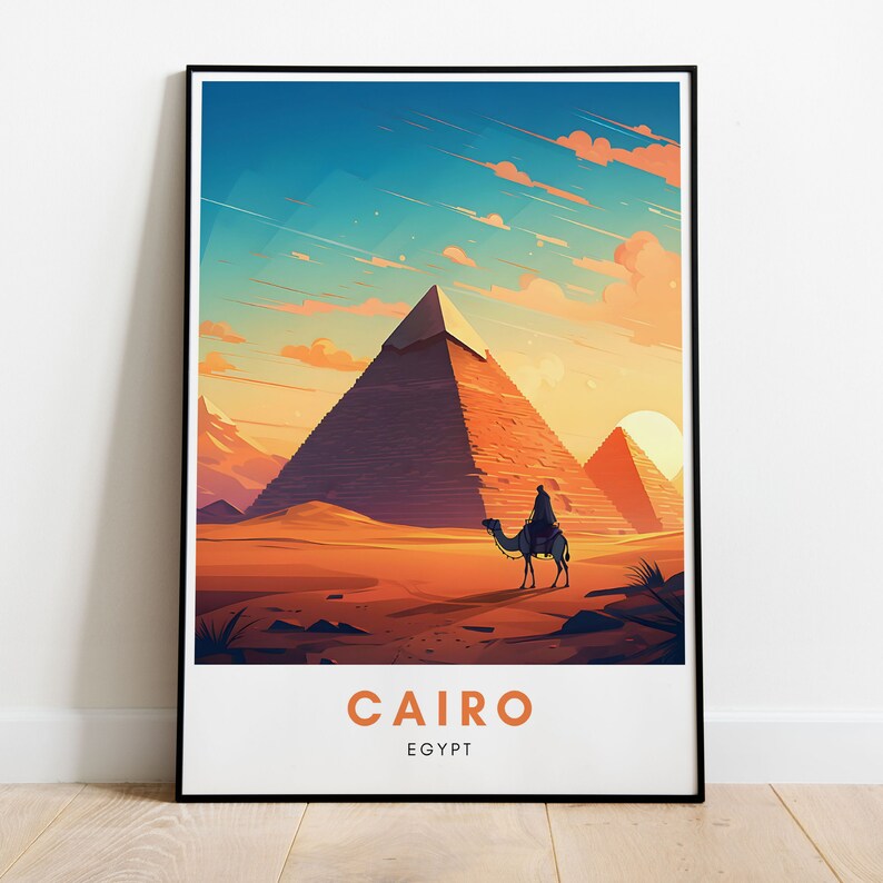 Cairo Travel Poster Wall Art Eqypt Great Pyramids of Giza Sahara Home ...