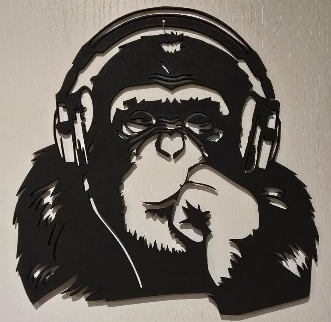 DJ Chimp Wall Silhouette Wall Art, Plaque Large Sized - Etsy
