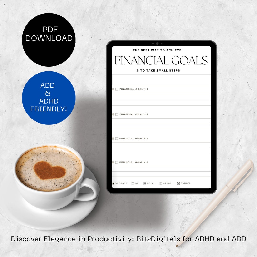 Financial Goals Worksheet ADD & ADHD Friendly Money Goals Productivity ...