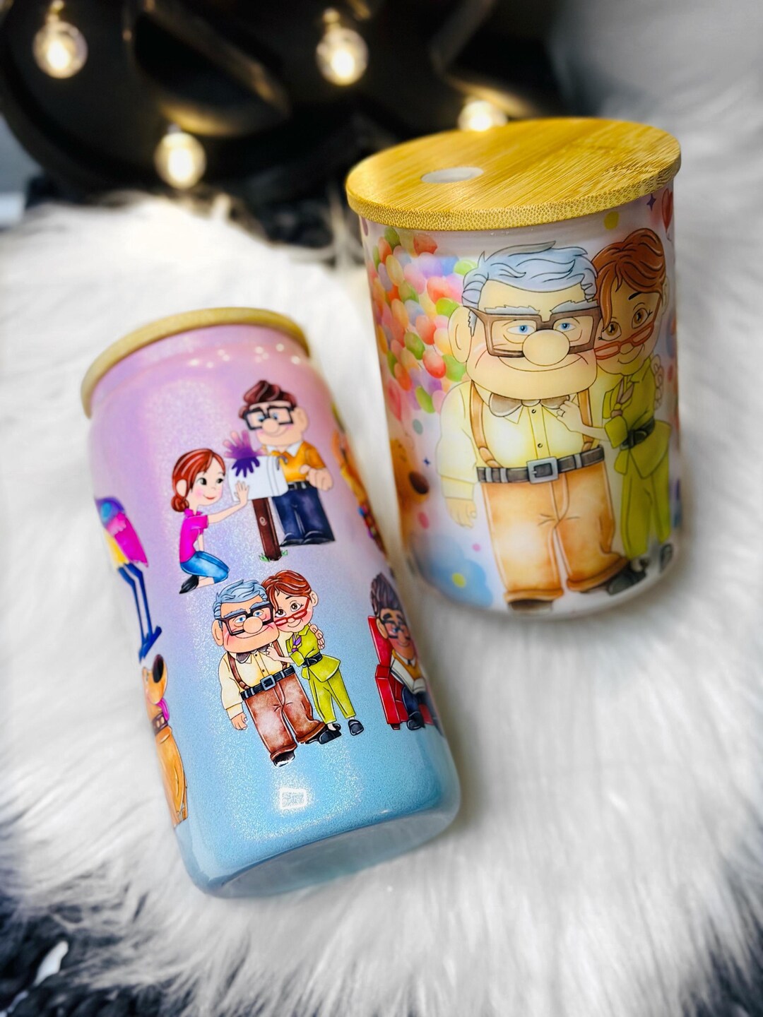 UP, Ellie and Carl, 16 Oz Ombré Glass, and 15 Oz Mug Bundle, Ice Coffee ...