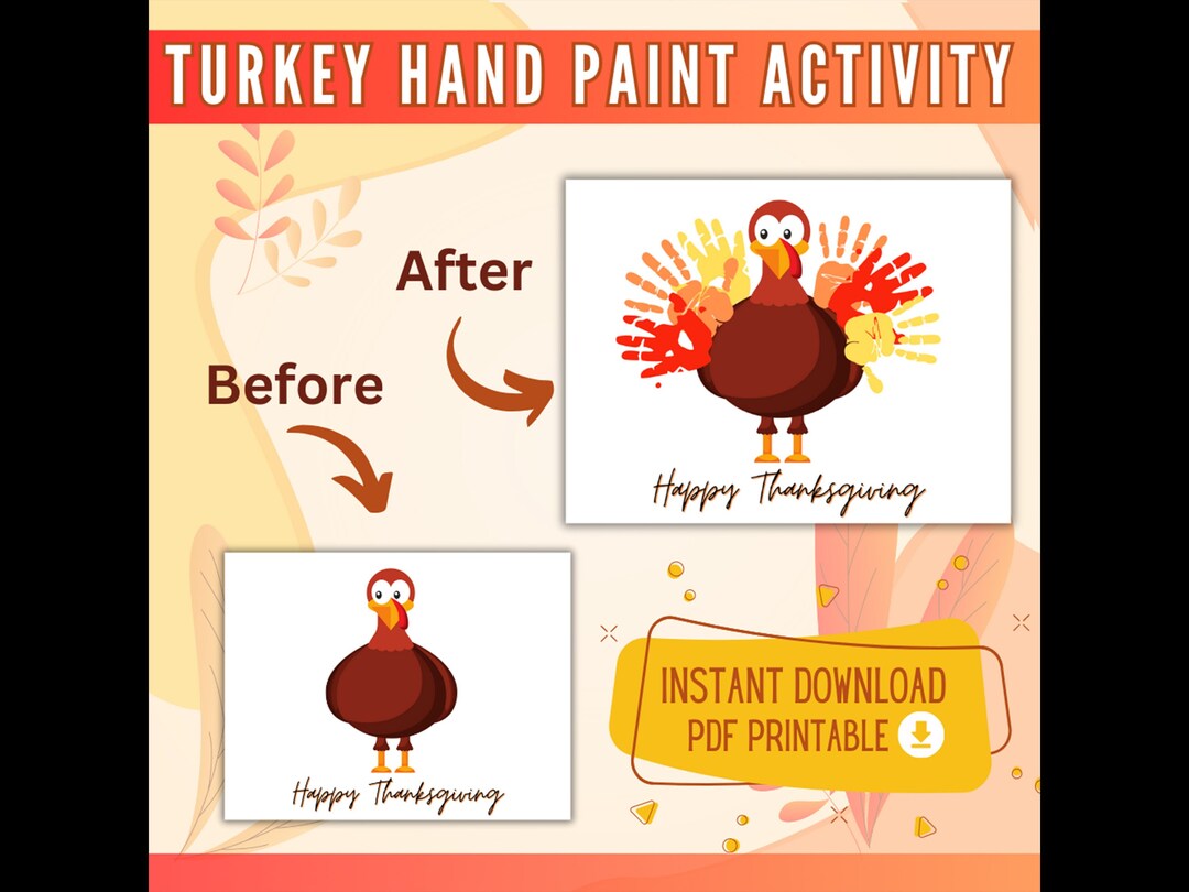 Thanksgiving Kids Crafts - Turkey Hand Painting Activity - Instant ...