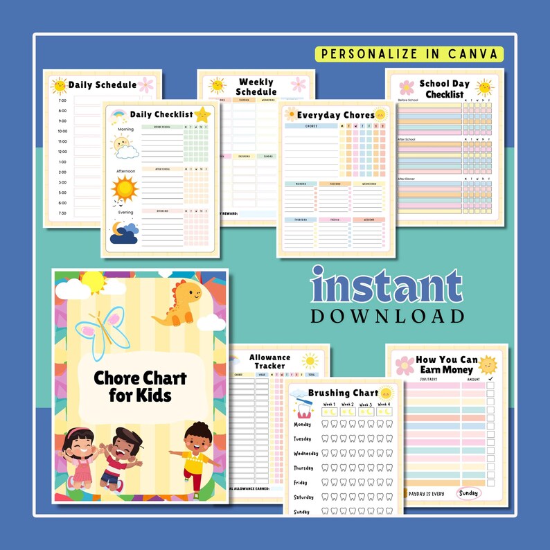 Editable Kids Chore Chart – Printable Reward, Allowance, Screen Time ...