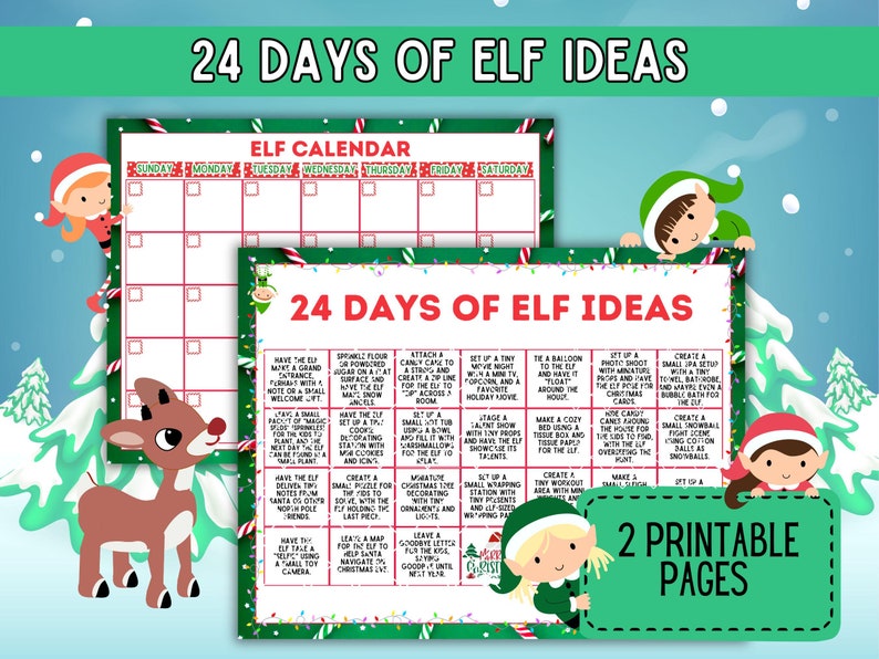 24 Days of Elf Activity Ideas: Printable Holiday Calendar (instant ...